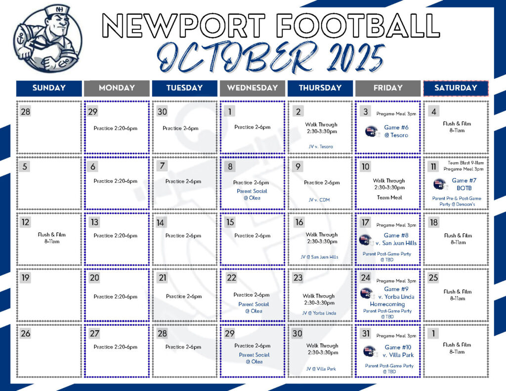 Final 2025 Newport Football Calendar Now Available - Tarfootball
